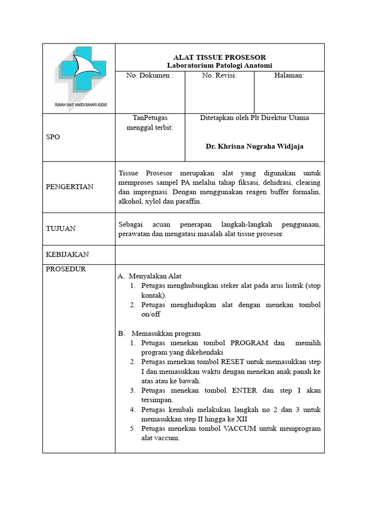 Panduan Penggunaan Tissue Prosesor | PDF
