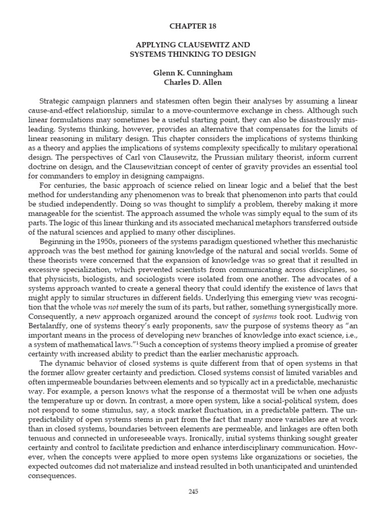 Applying Clausewitz and Systems Thinking To Design (Cunninghan, Allen ...