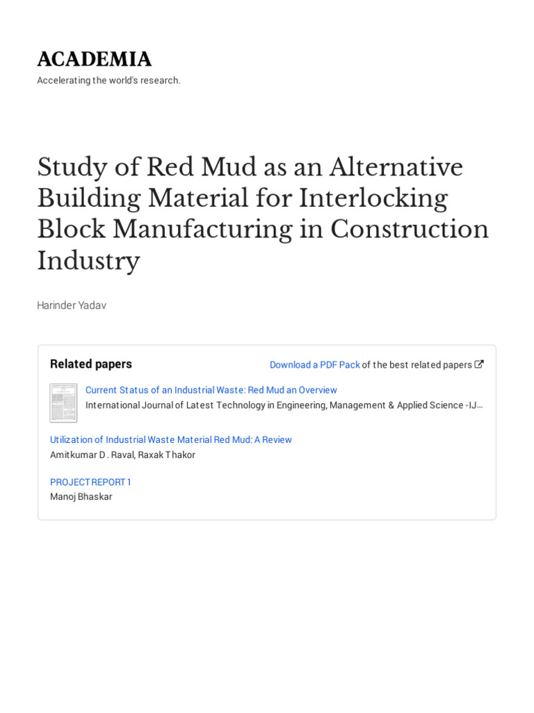 Study of Red Mud As An Alternative Building Material For Interlocking ...