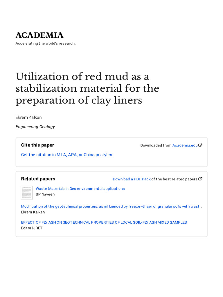Utilization of Red Mud As A Stabilization Material As Clay Liners | PDF
