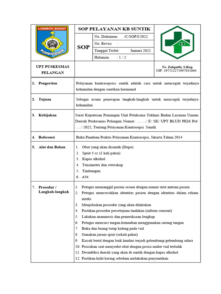 SOP KB SUNTIK PIKS | PDF