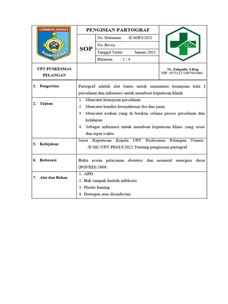 SOP Partograf FIKS | PDF