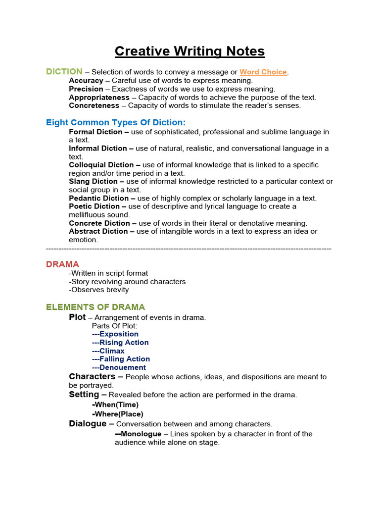 Creative Writing Notes | PDF | Plot (Narrative) | Word