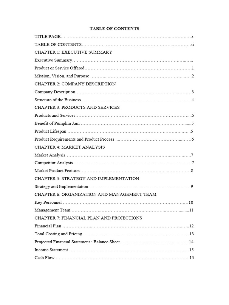 Business Plan - Table of Contents | PDF | Computers