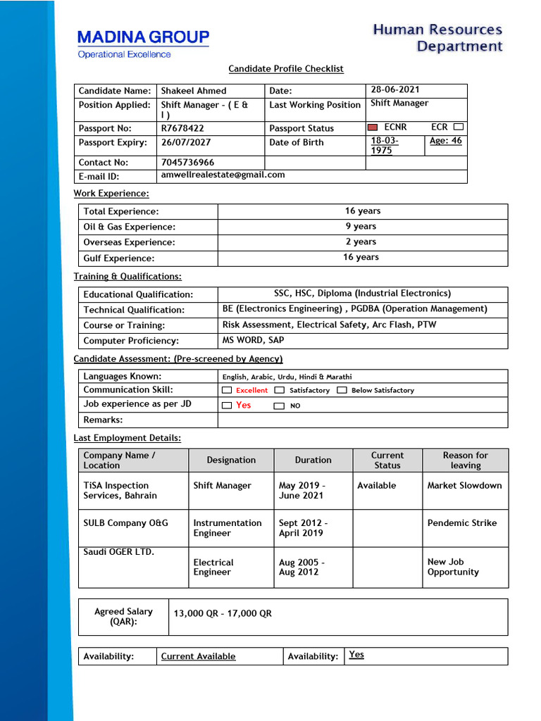 Candidate Profile Checklist | PDF