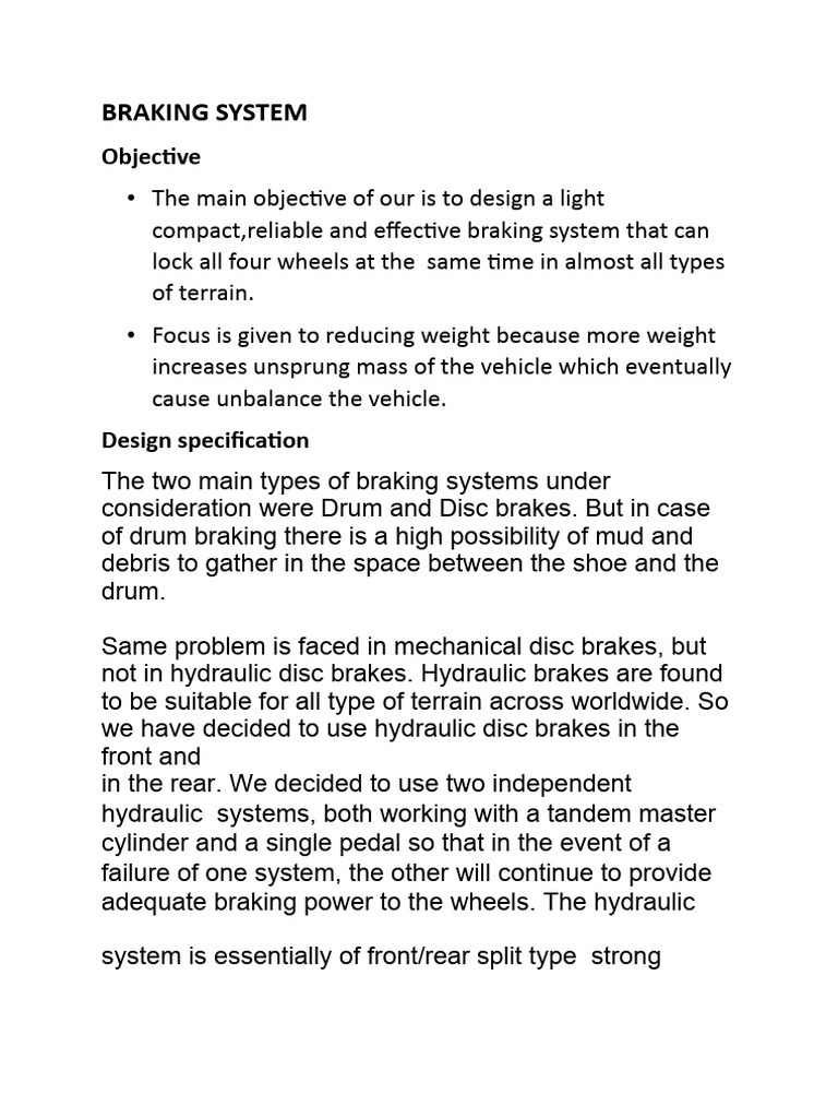 Hydraulic Braking System Design Overview | PDF