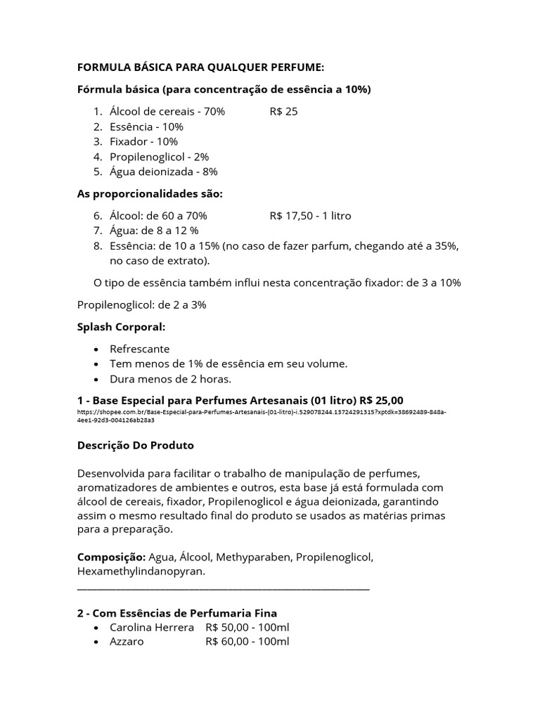 Fórmula Básica para Fazer Perfume | PDF