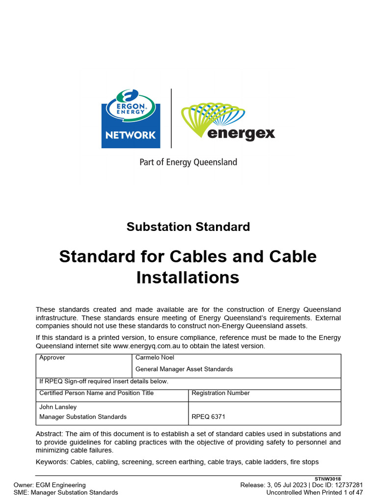 Substation Cable Installation Standards | PDF | Electrical Wiring ...