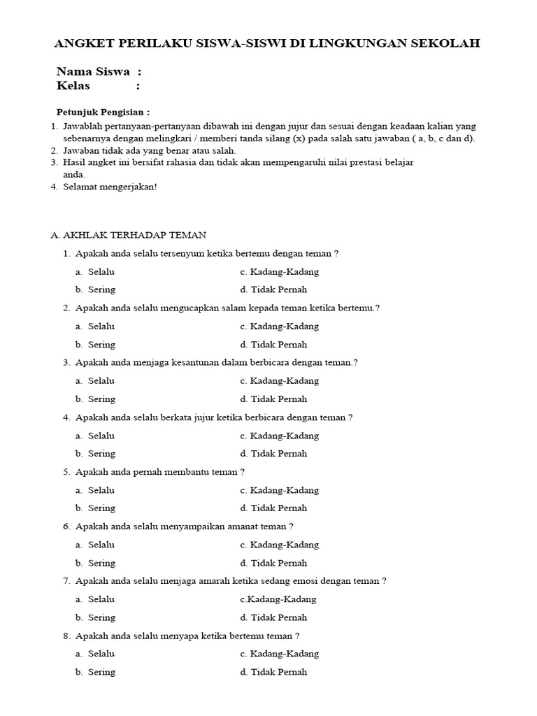 Angket Siswa Dan Guru | PDF