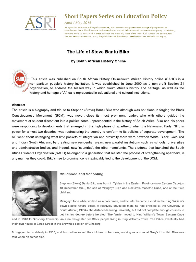 Steve Biko: Leader of Black Consciousness | PDF | Apartheid | South Africa