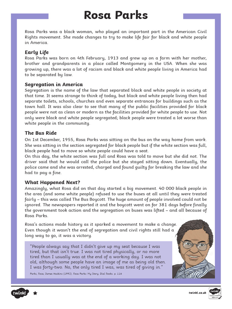 Rosa-Parks-Differentiated-Reading-Comprehension-Activity | PDF | Rosa ...