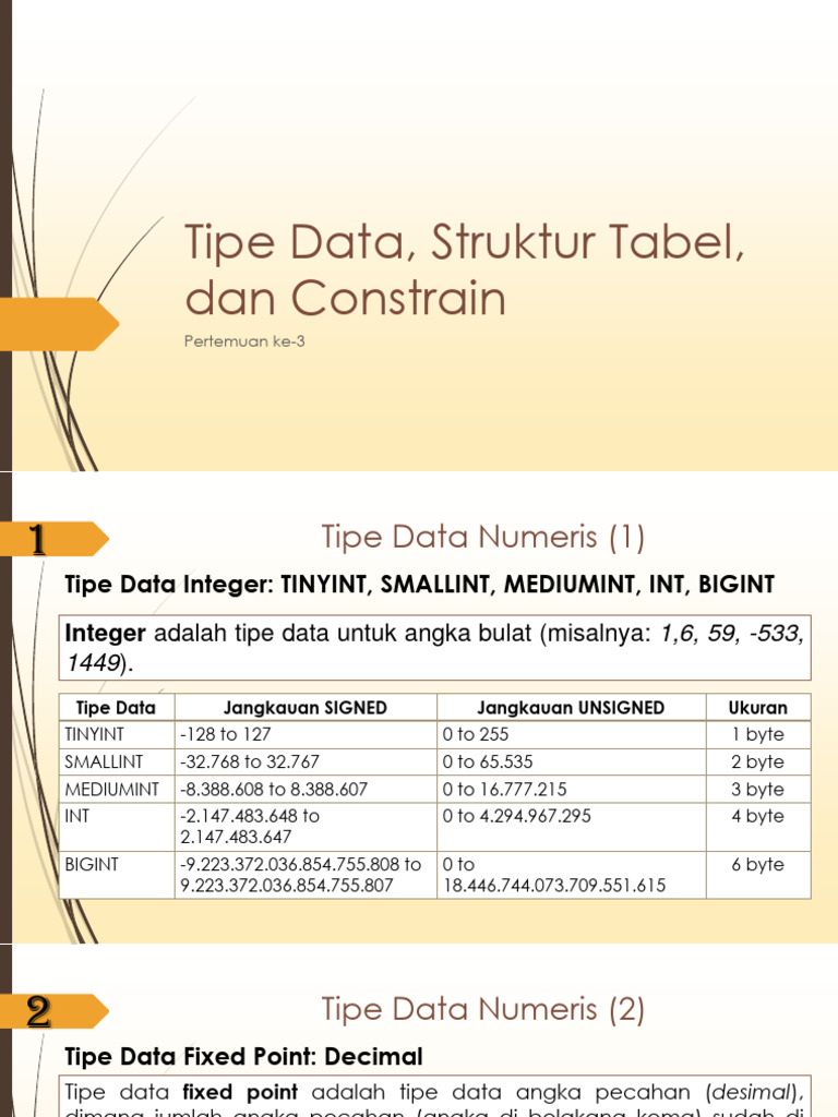 3-Tipe Data, Struktur Tabel, Constrain | PDF | Metode & Bahan Ajar