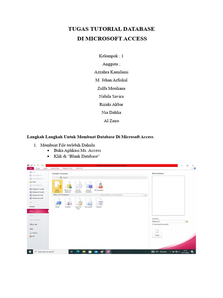 Tugas Tutorial Database Di Microsoft Access | PDF