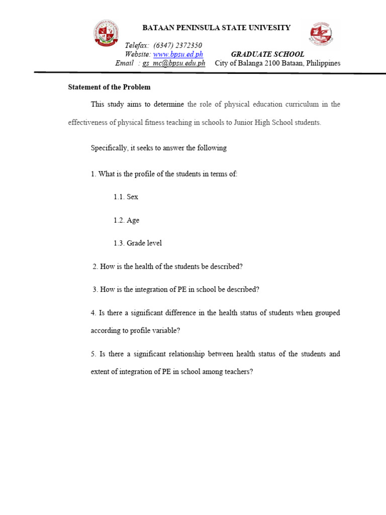 Chapter 4 Statement of The Problem | PDF