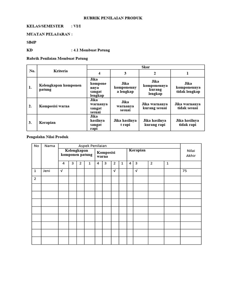 Rubrik Penilaian Patung SBdP | PDF