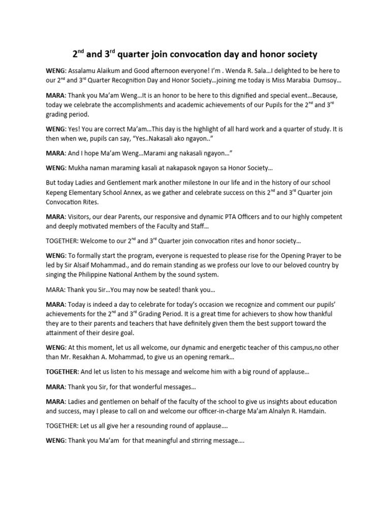 Script For Convocation | PDF