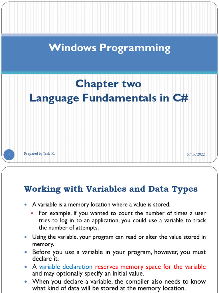 Chapter Two Slide C Std Pdf Variable Computer Science C Sharp Programming Language 