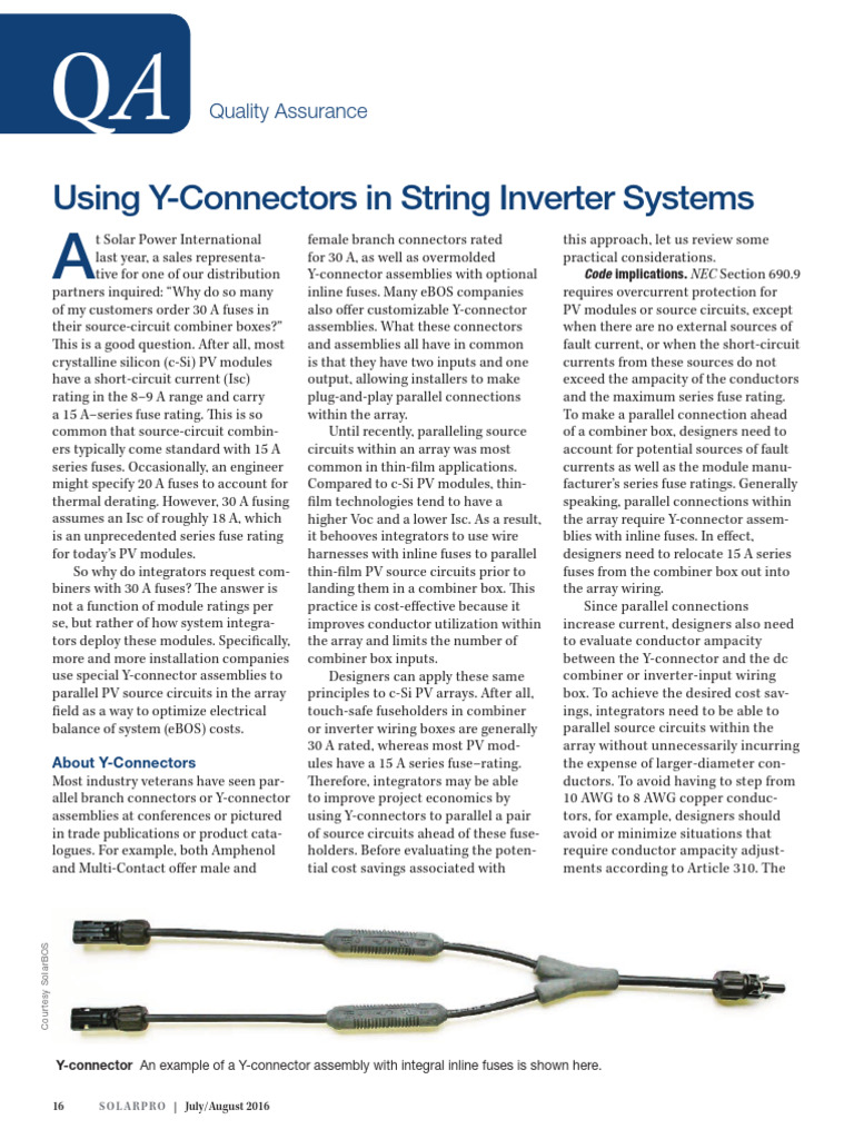 Using Y-Connectors in String Inverter Systems | PDF | Photovoltaics ...