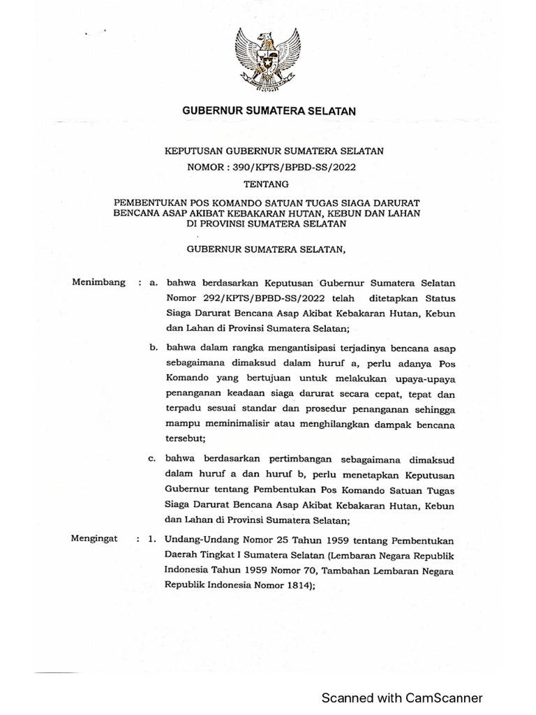 SK Posko Pembentukan Pos Komando Satuan Tugas Siaga Darurat Bencana ...