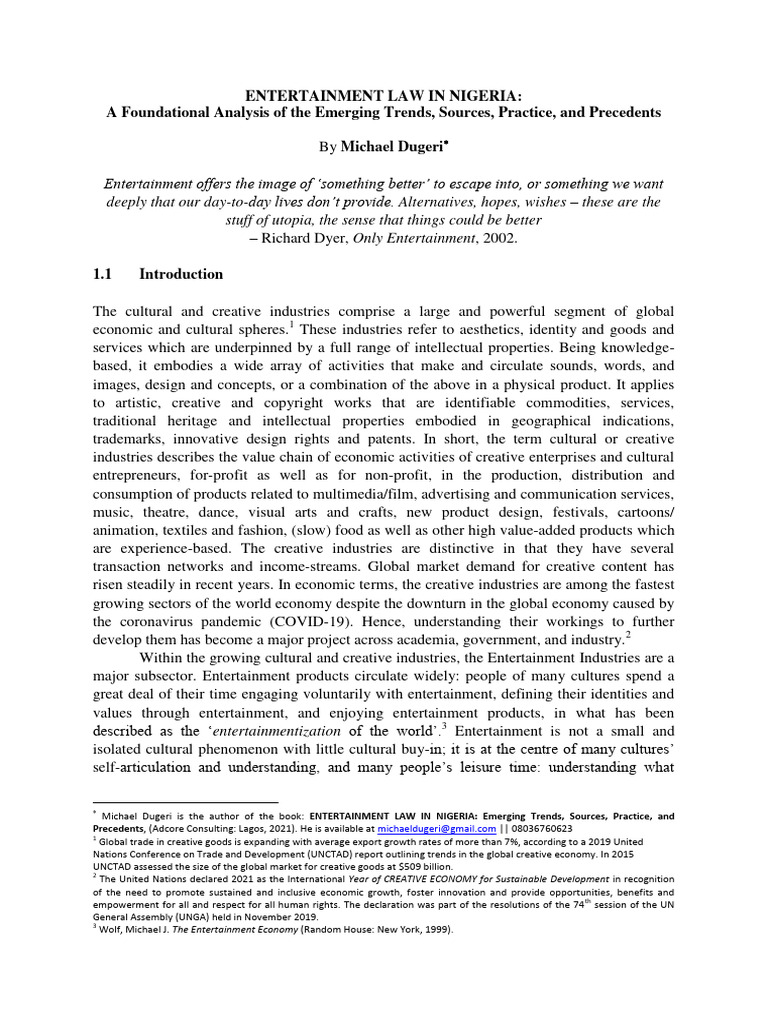 Entertainment Law in Nigeria A Foundatio | PDF | Trips Agreement ...
