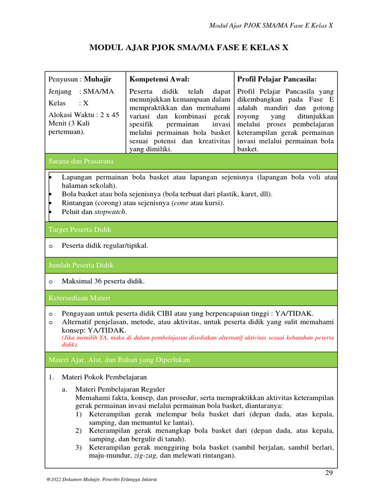 Modul Ajar PJOK Kelas X | PDF