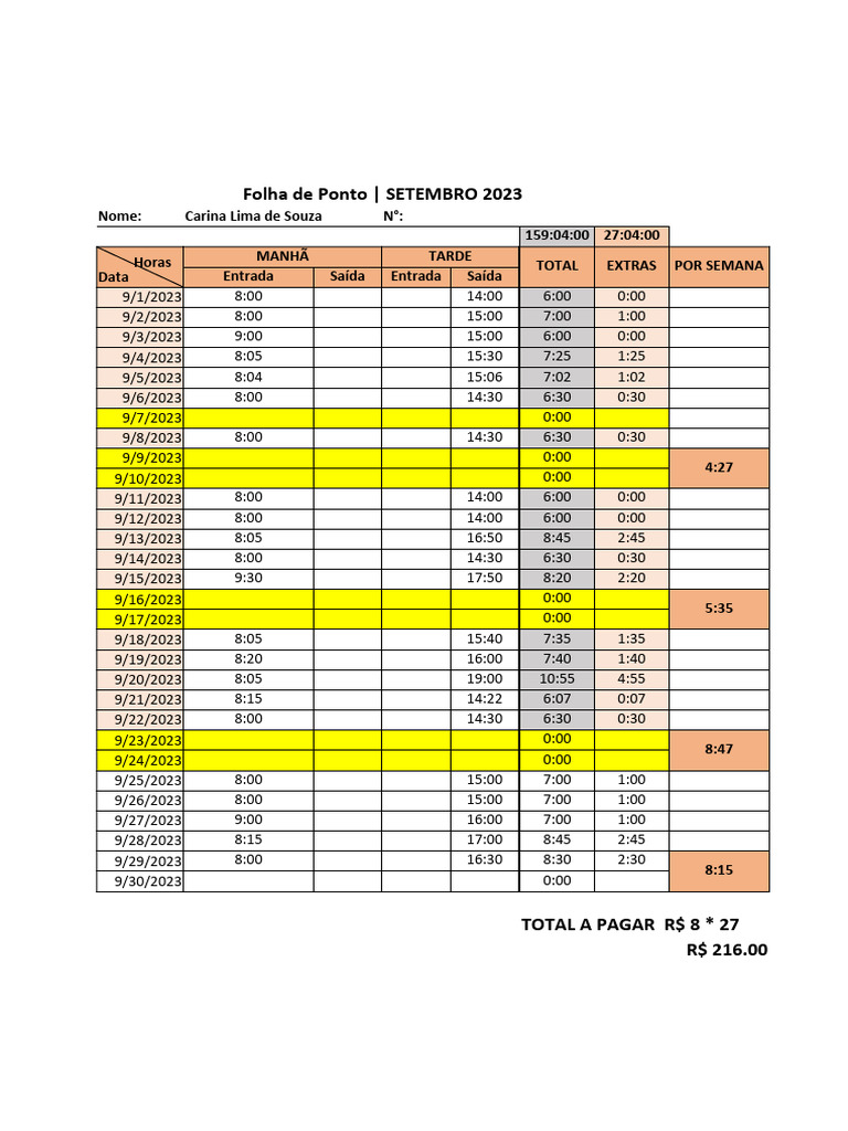 Planilha Folha De Ponto Pdf