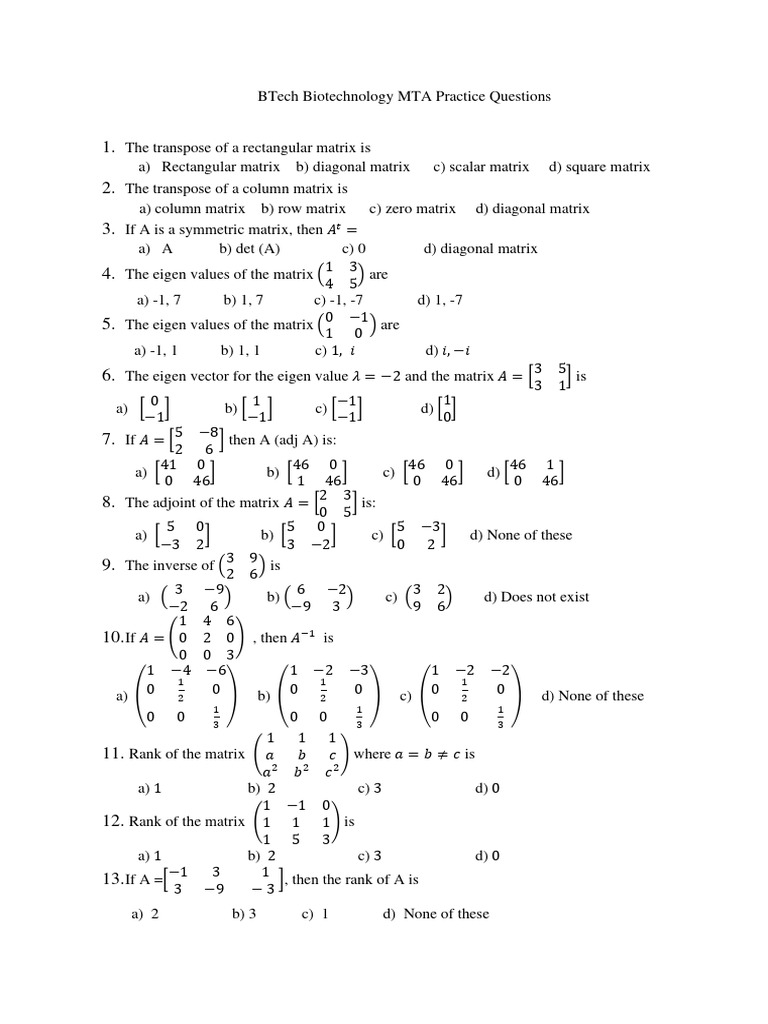 MTA Practice Questions - 2023 | PDF | Matrix (Mathematics) | Eigenvalues And Eigenvectors