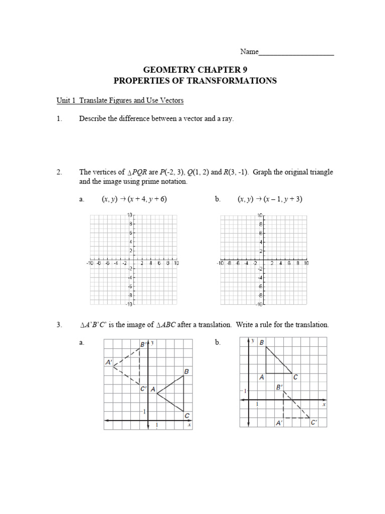 Geometry Chapter 9 Packet Pdf Matrix Mathematics Cartesian Coordinate System