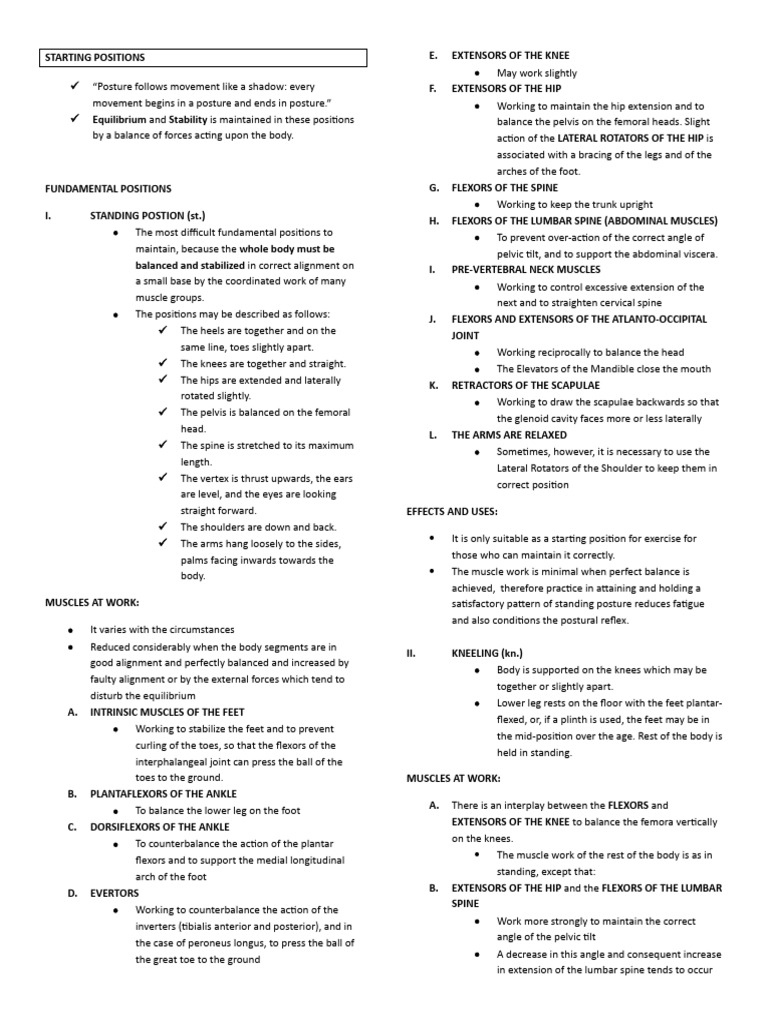 THEREX STARTINGDERIVEDPOSITIONS-updated1 | PDF | Anatomical Terms Of ...