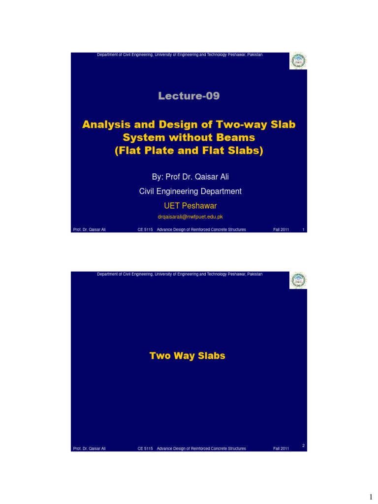 Lecture 09 Analysis and Design of Flat Plate Slabs - 2011 | PDF | Reinforced Concrete | Real Estate