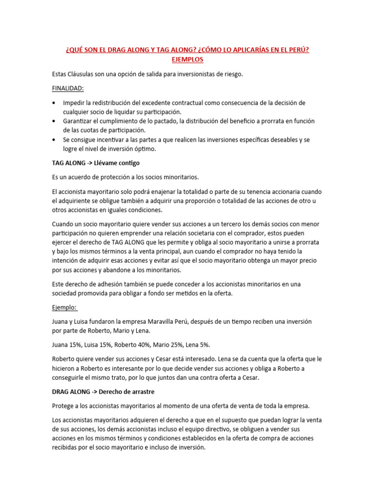 Qué Son El Drag Along y Tag Along | PDF | Compartir (Finanzas) | Business