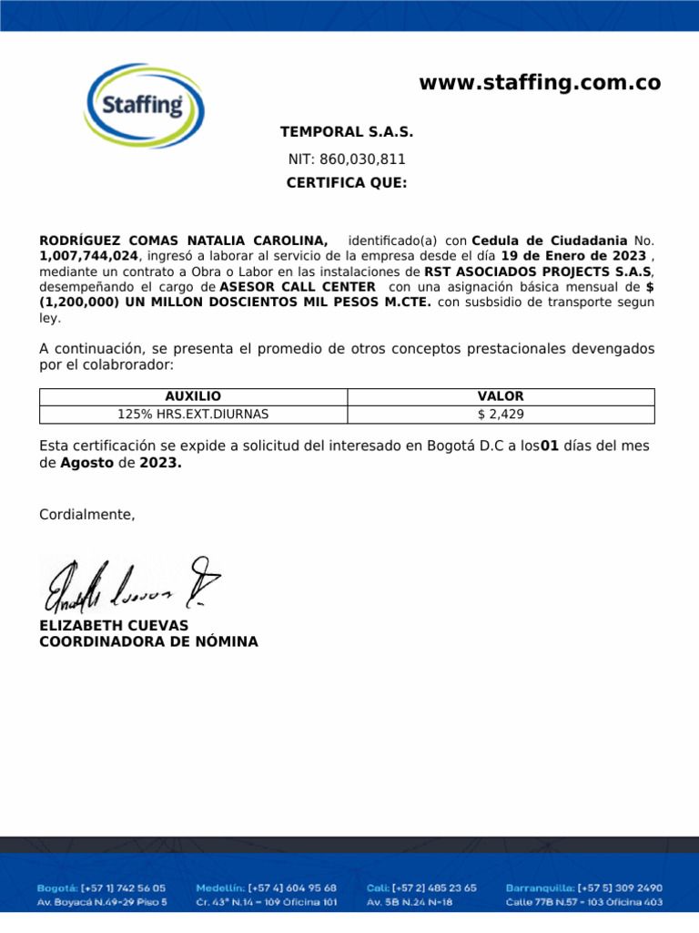 Carta Laboral 178309 | PDF | Finanzas y dinero | Derecho