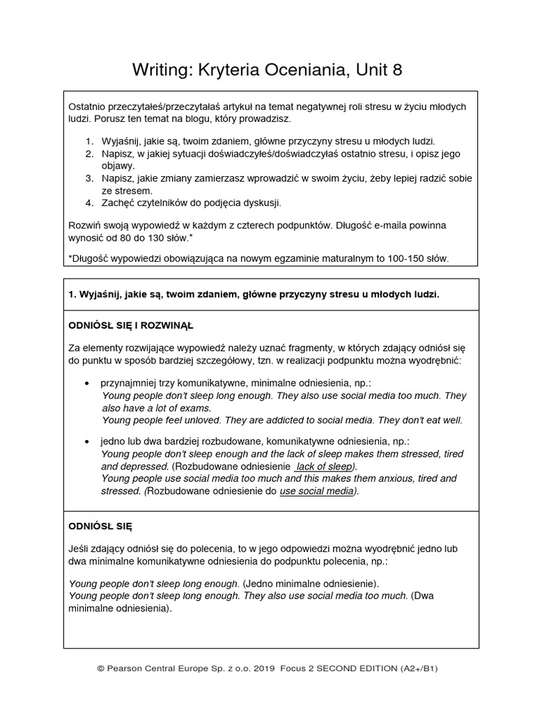 Focus 2 Kryteria Oceniania Writing Unit8 KP - Fordesign | PDF
