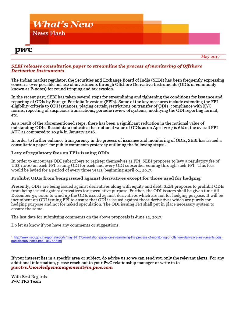 PWC News Alert-30 May 2017-Sebi Releases Consultation Paper To ...