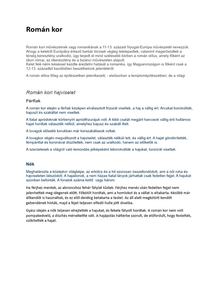 Román Kori Hajviselet Beadandó | PDF