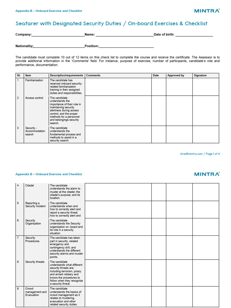 Seafarer Security Duties Checklist | PDF | National Security