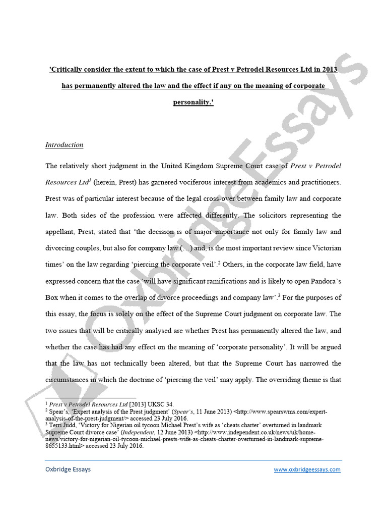 Impact of Prest v Petrodel on Corporate Law | PDF | Piercing The ...