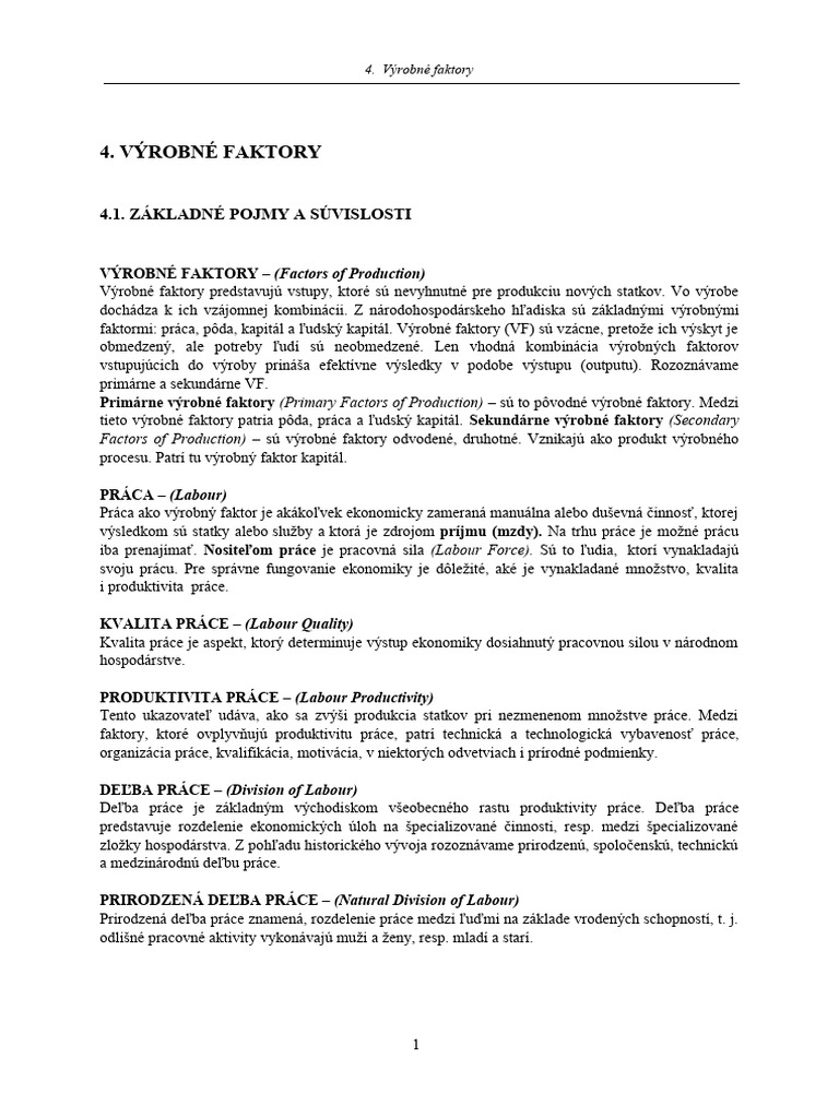 Výrobné Faktory: 4.1. Základné Pojmy A Súvislosti | PDF