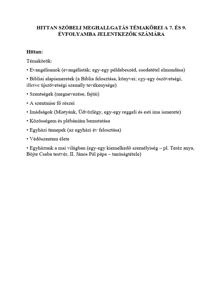 5 Szobeli Vizsga - Temakorei 2024 2025 | PDF