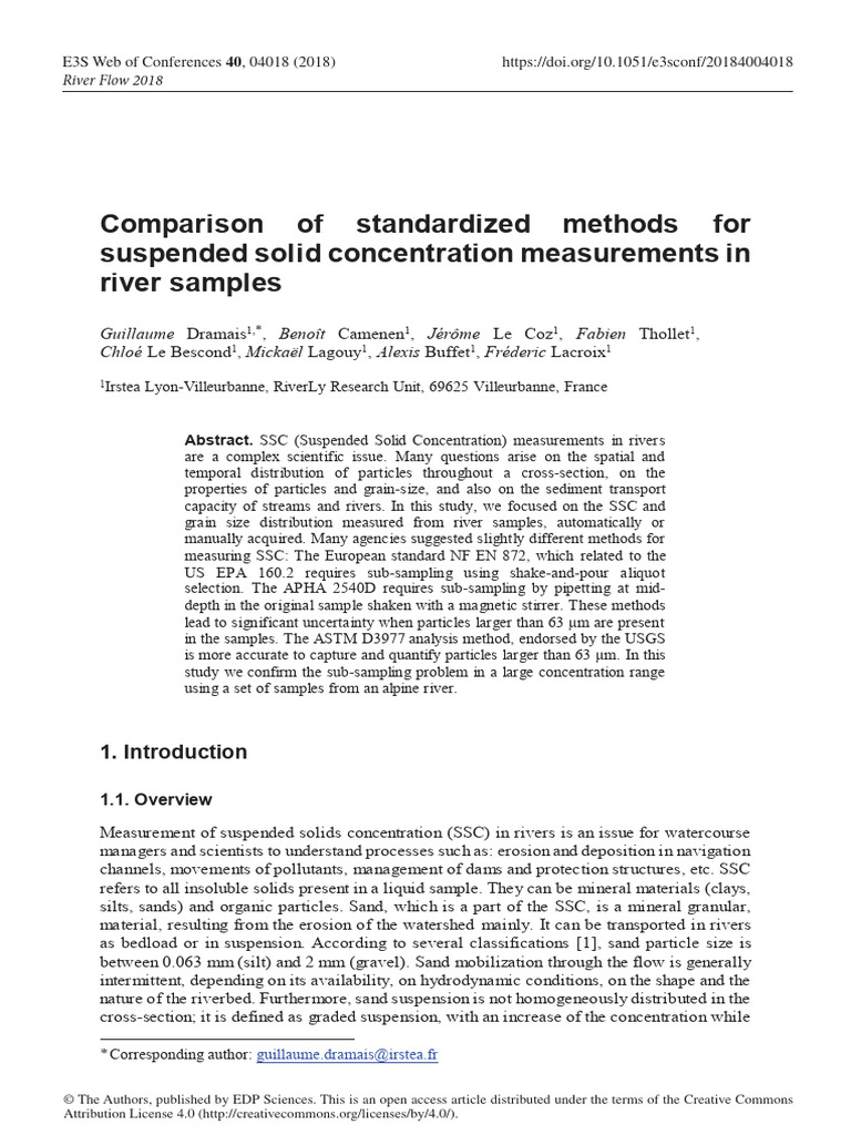 Comparison of Standardized Methods For Suspended Solids Concentration Measurements in River ...