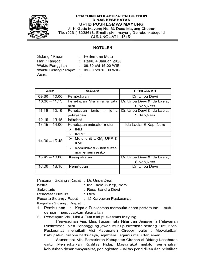 Notulen Mutu Januari 2023 | PDF | Pengembangan Diri | Kesehatan Holistik