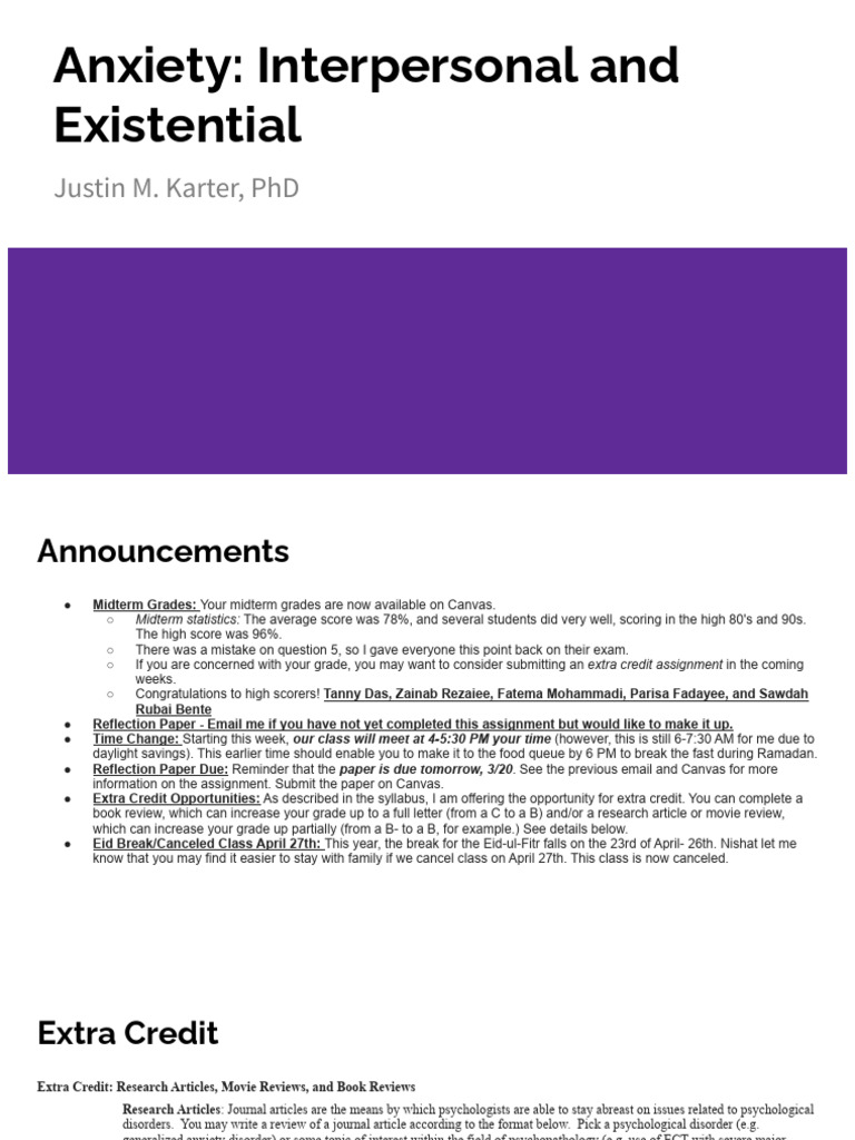 Anxiety - Existential and Interpersonal | PDF | Psychotherapy | Existentialism