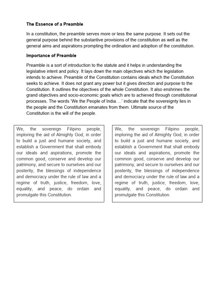 The Essence of A Preamble | Download Free PDF | Constitution | Justice