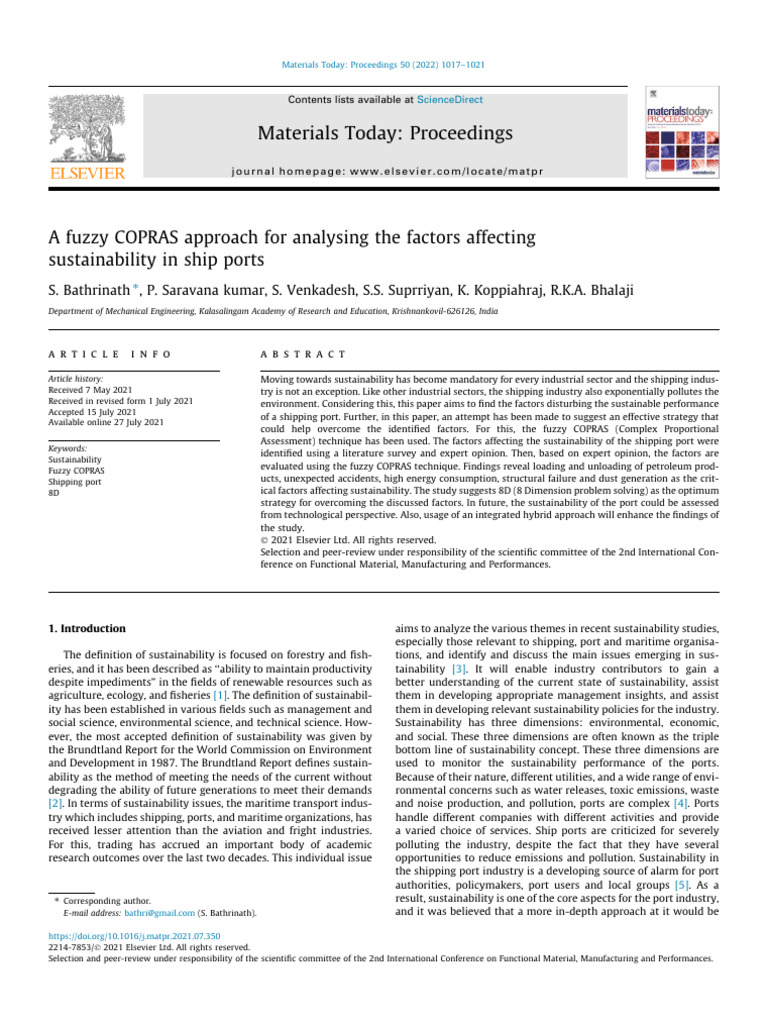 Fuzzy COPRAS for Port Sustainability Analysis | PDF | Sustainability ...