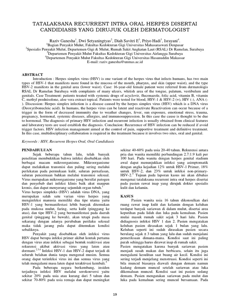 Tatalaksana Herpes Intraoral dan Candidiasis | PDF | Herpes Simpleks ...