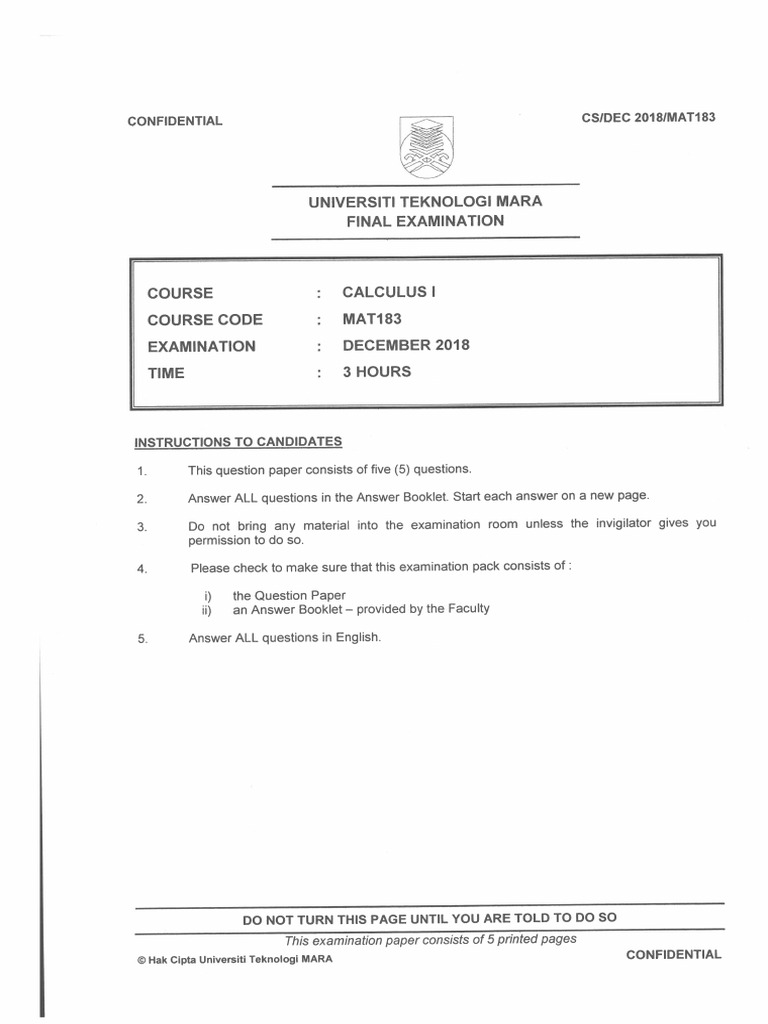 FinalMAT183 Dec2018 | PDF