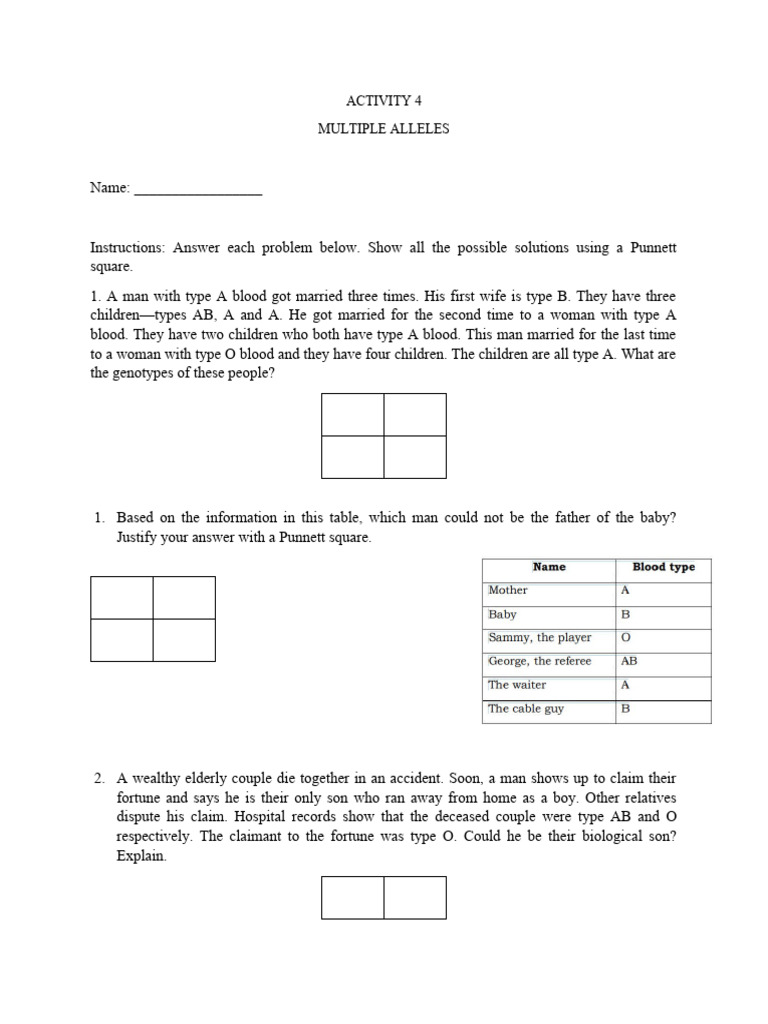 Multiple Alleles Punnett Square Activity | PDF | Social Science