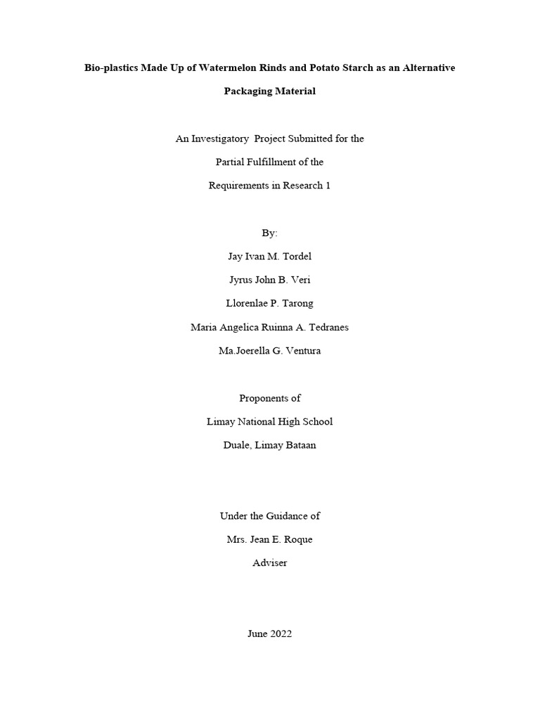 Bio Plastics Made Up of Watermelon Rinds and Potato Starch As An ...