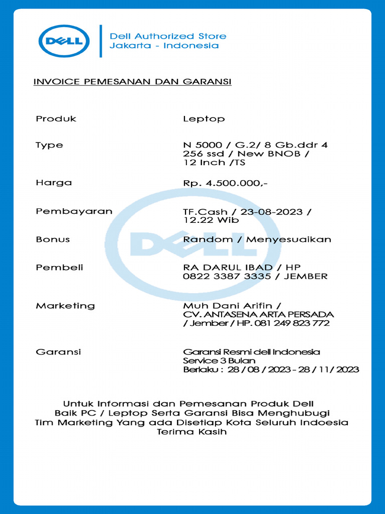 Invoice Dell Ra Darul Ibad JBR | PDF