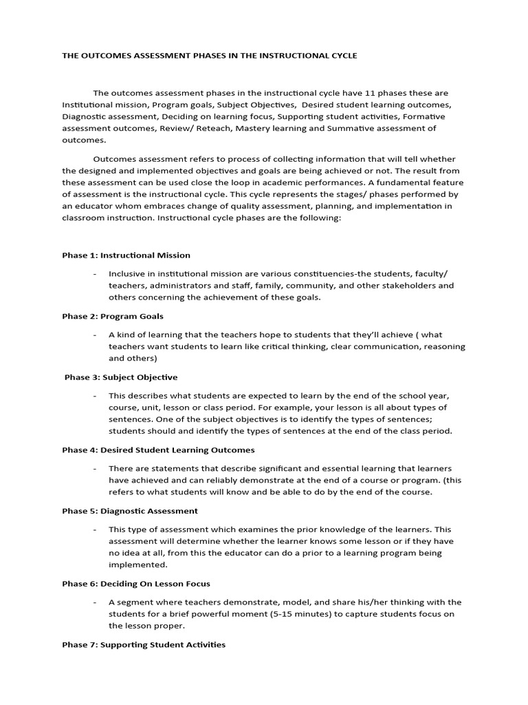 The Outcomes Assessment Phases in The Instructional Cycle | PDF ...
